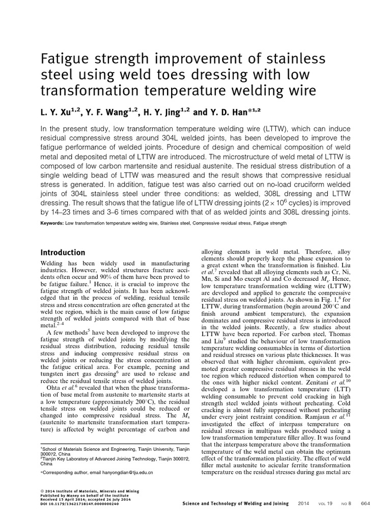 Fatigue Strength Improvement of Stainless Steel Using Weld Toes ...