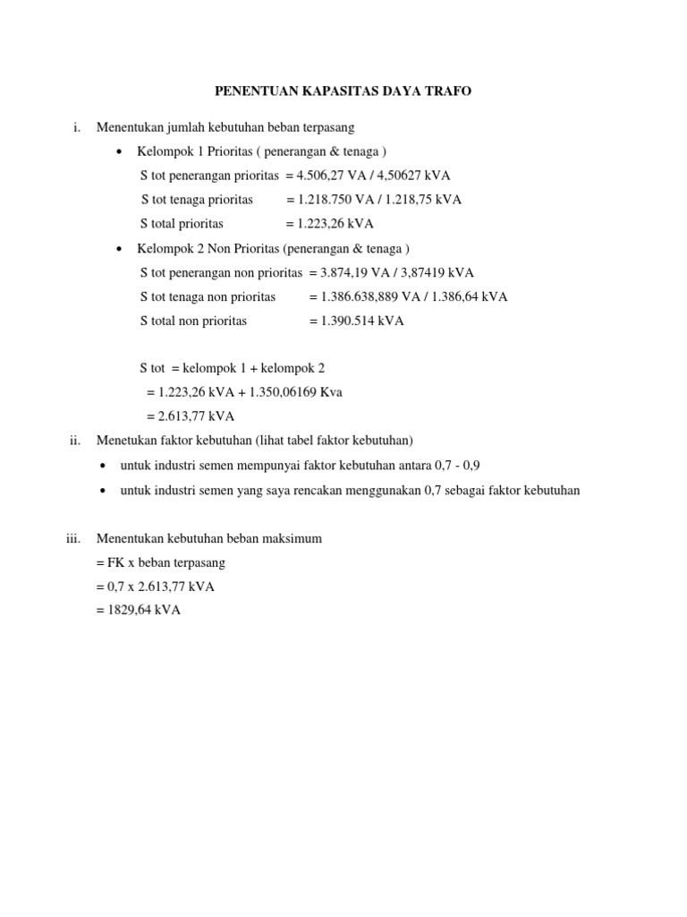 Penentuan Kapasitas Daya Trafo Baru Ayyy | PDF