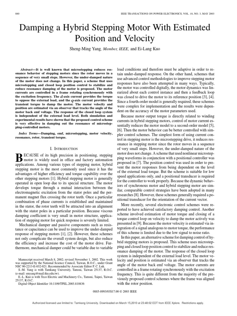 Damping Hibrid Stepper Motor | Download Free PDF | Control Theory | Physical Quantities