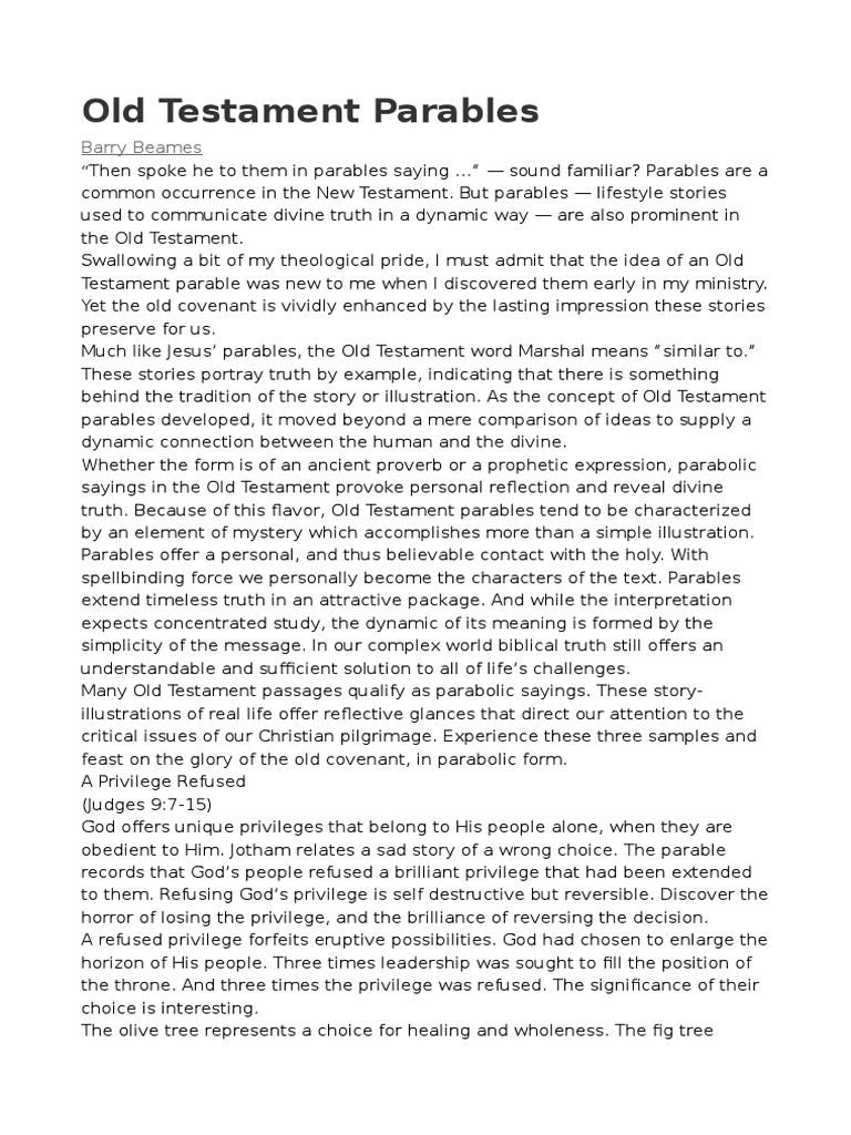 Old Testament Parables Parables And Conflict Hebrew Bible | Biblical