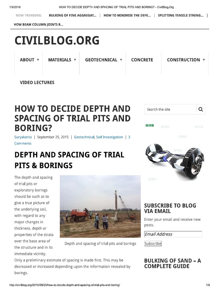 How To Decide Depth and Spacing of Trial Pits and Boring | PDF