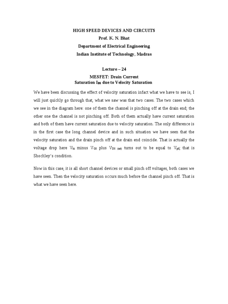 Lec24 PDF | PDF | Field Effect Transistor | Equations