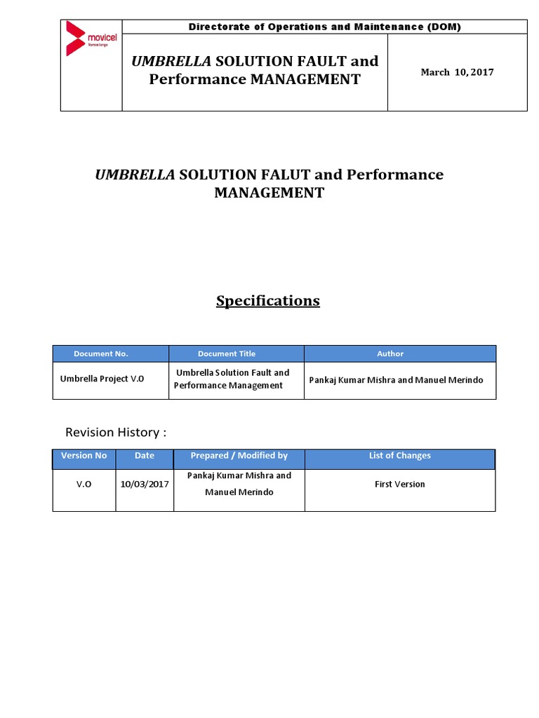 Umbrella Solution Fault and Performance Management: Functional and Technical Requirements ...