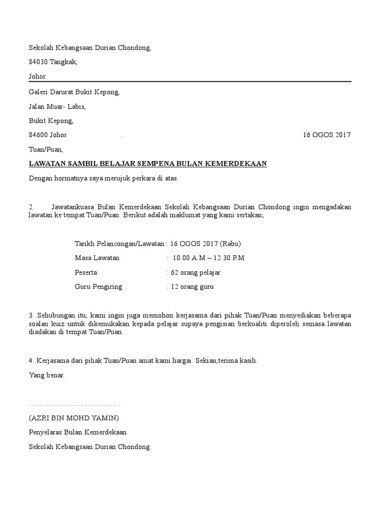 Surat Lawatan Ke Galeri BKT Kepong | PDF