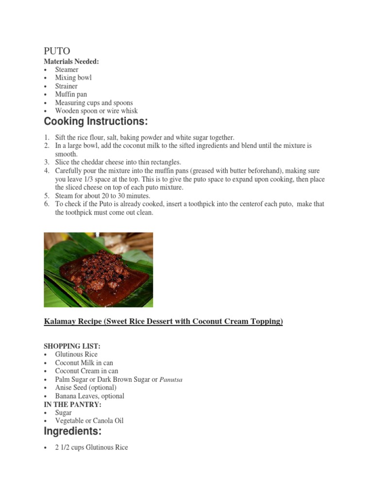 Cooking Instructions:: Materials Needed | PDF | Foods | Cooking