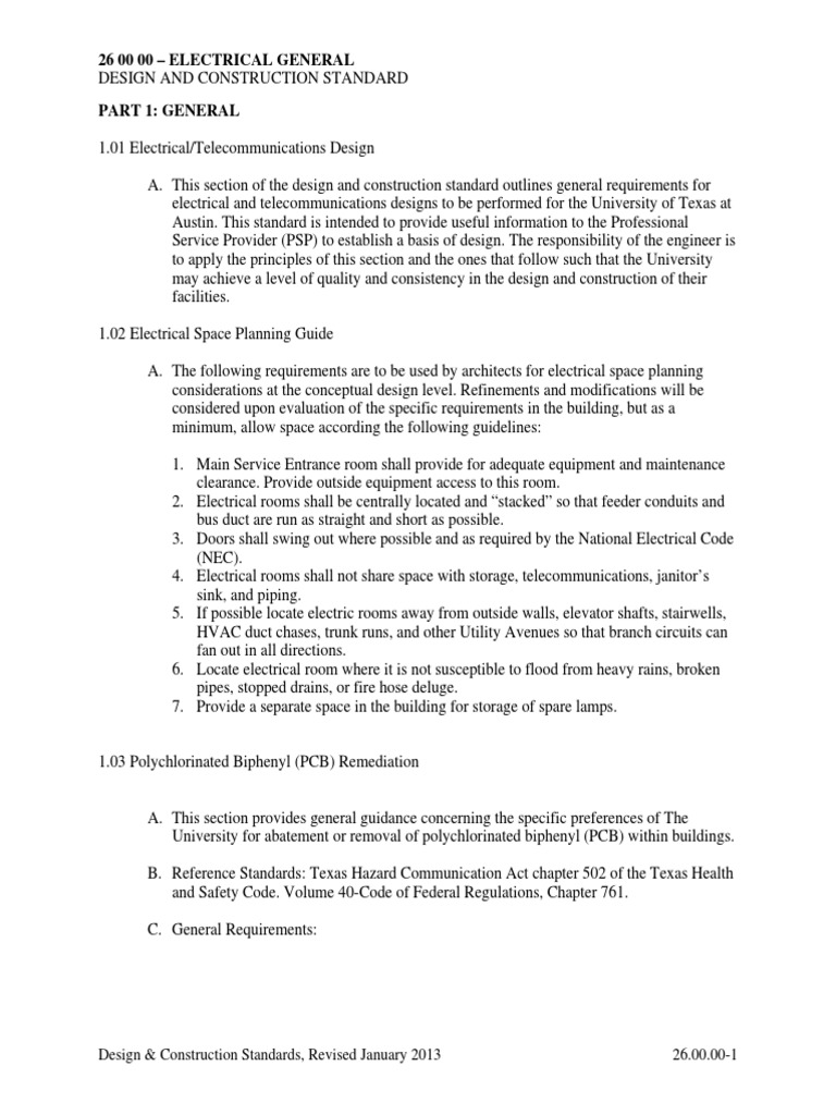 26 00 00 - Electrical General: Design & Construction Standards, Revised ...