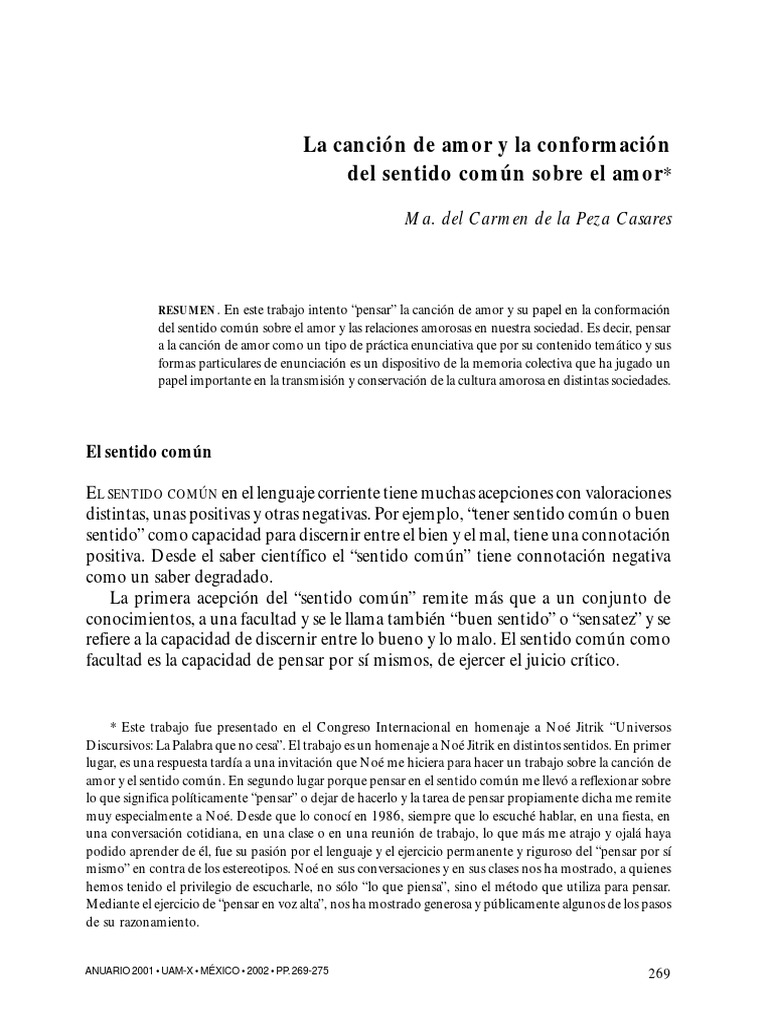 La Cancion de Amor y La Conformacion Del | PDF | Sentido común | Amor
