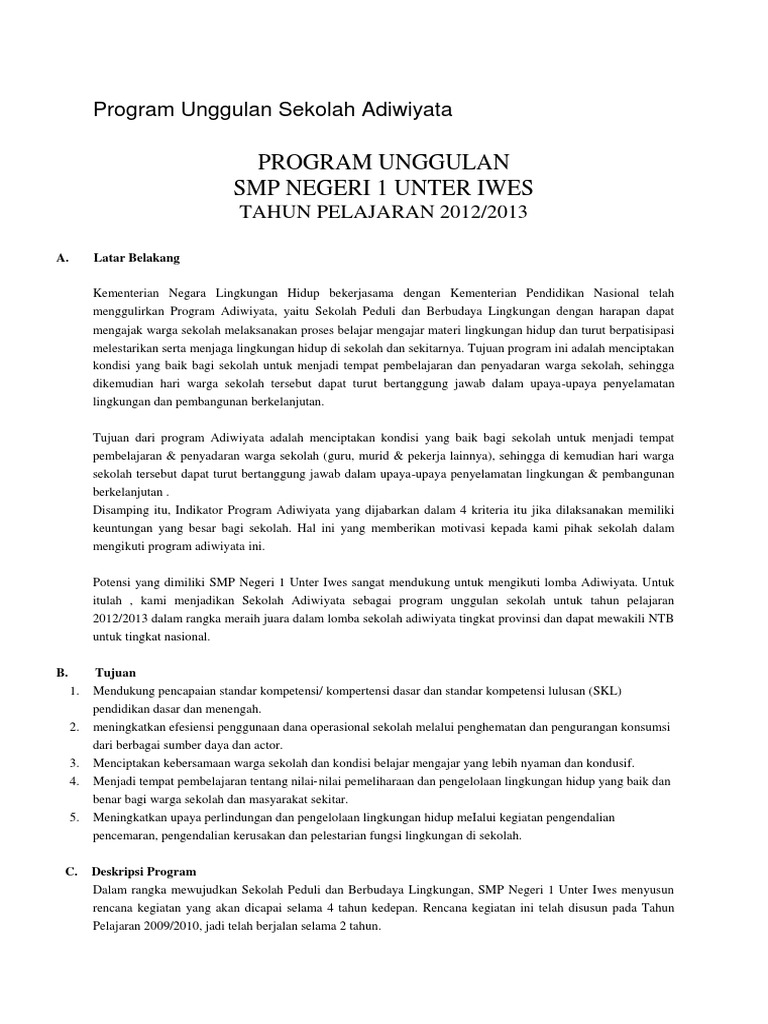 Program Unggulan Sekolah Adiwiyata | PDF