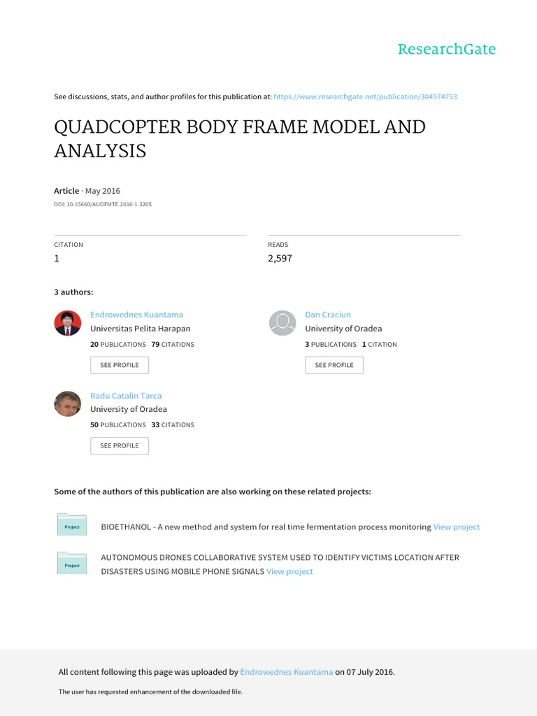 Quadcopter Body Frame Model and Analysis: Article | Download Free PDF ...