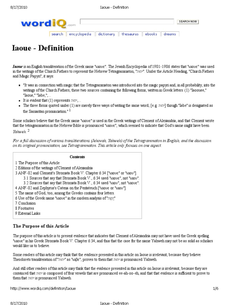 Iaoue - Definition | PDF | Tetragrammaton | Jehovah