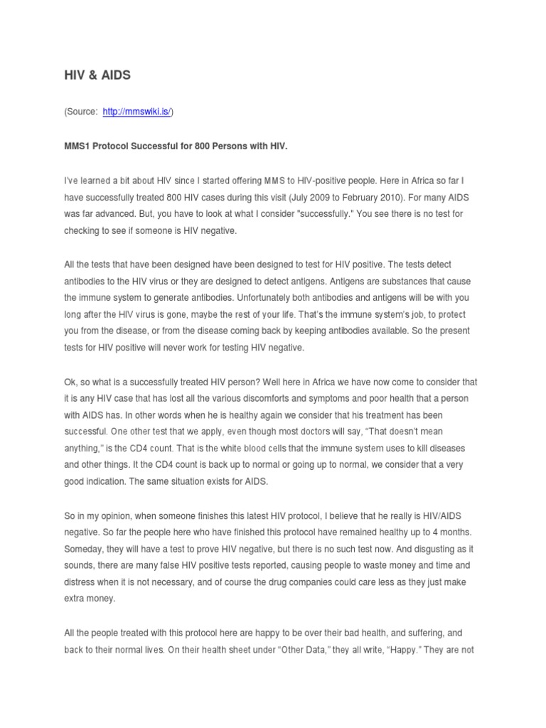 Mms Protocol - Hiv & Aids | PDF | Hiv/Aids | Hiv
