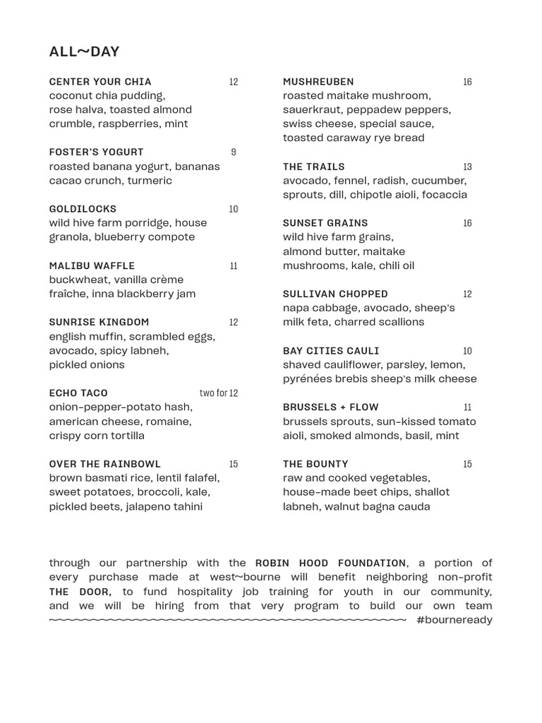 West-Bourne Menu | PDF | Pickling | Food And Drink Preparation