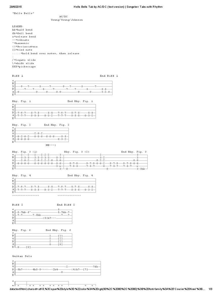 Hells Bells Tab by AC - DC (Text Version) - Songsterr Tabs With Rhythm ...
