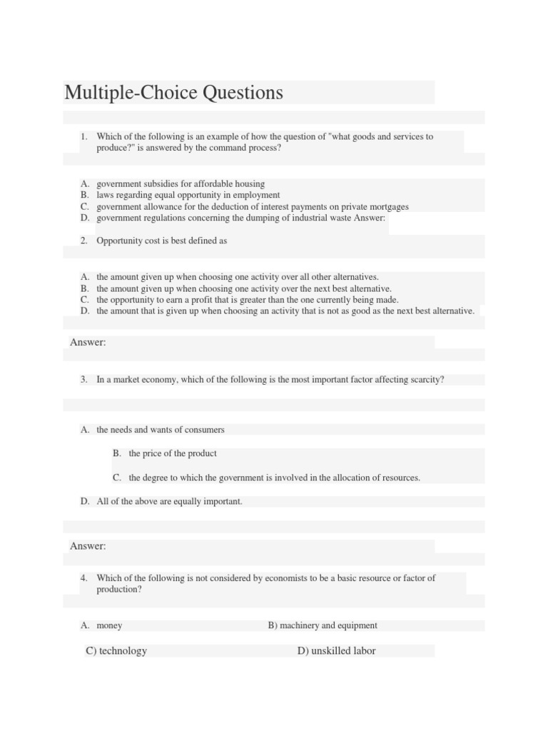 Multiple-Choice Questions: Answer | PDF | Price Elasticity Of Demand ...