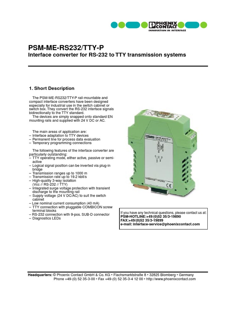 PSM-ME-RS232/TTY-P: Interface Converter For RS-232 To TTY Transmission Systems | PDF ...