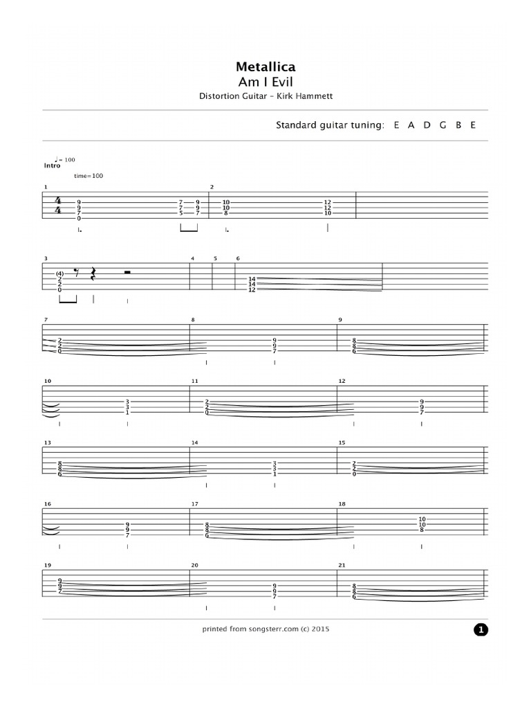 Am I Evil Tab by Metallica - Songsterr Tabs With Rhythm | PDF