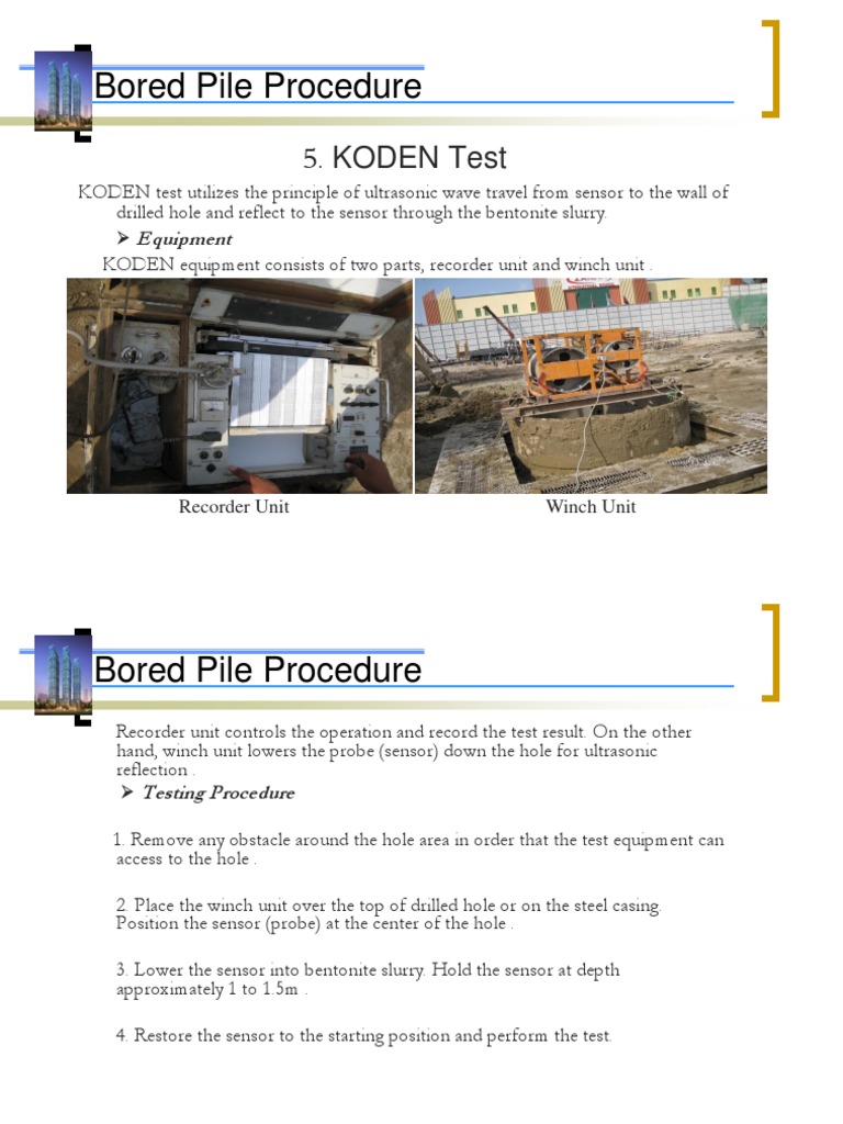 Bored Pile Procedure: 5. KODEN Test | PDF | Home & Garden
