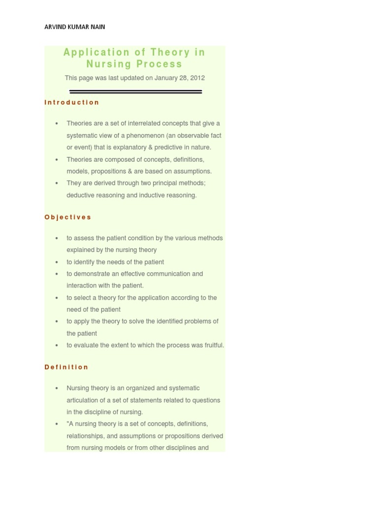 Nursing Theory Application in Care Plans | PDF | Theory | Nursing