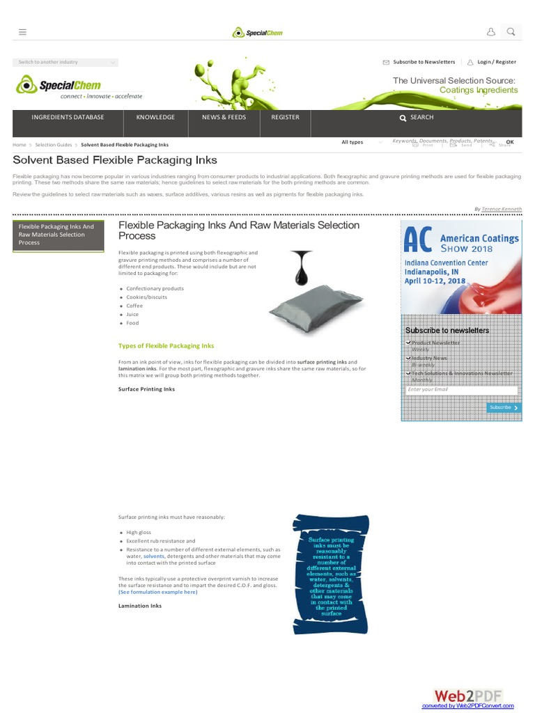 Flexible Packaging Inks and Raw Materials Selection Process | PDF ...