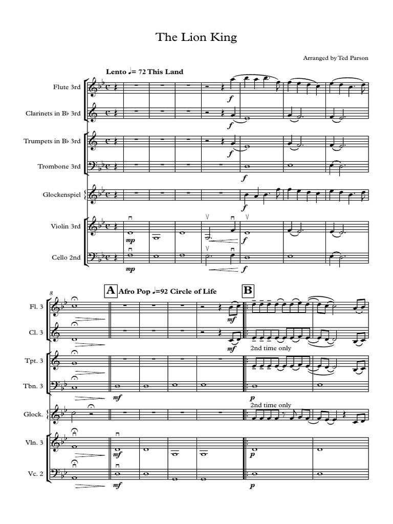 The Lion King (初級團) - Full Score | PDF | Classical Music | Musical ...