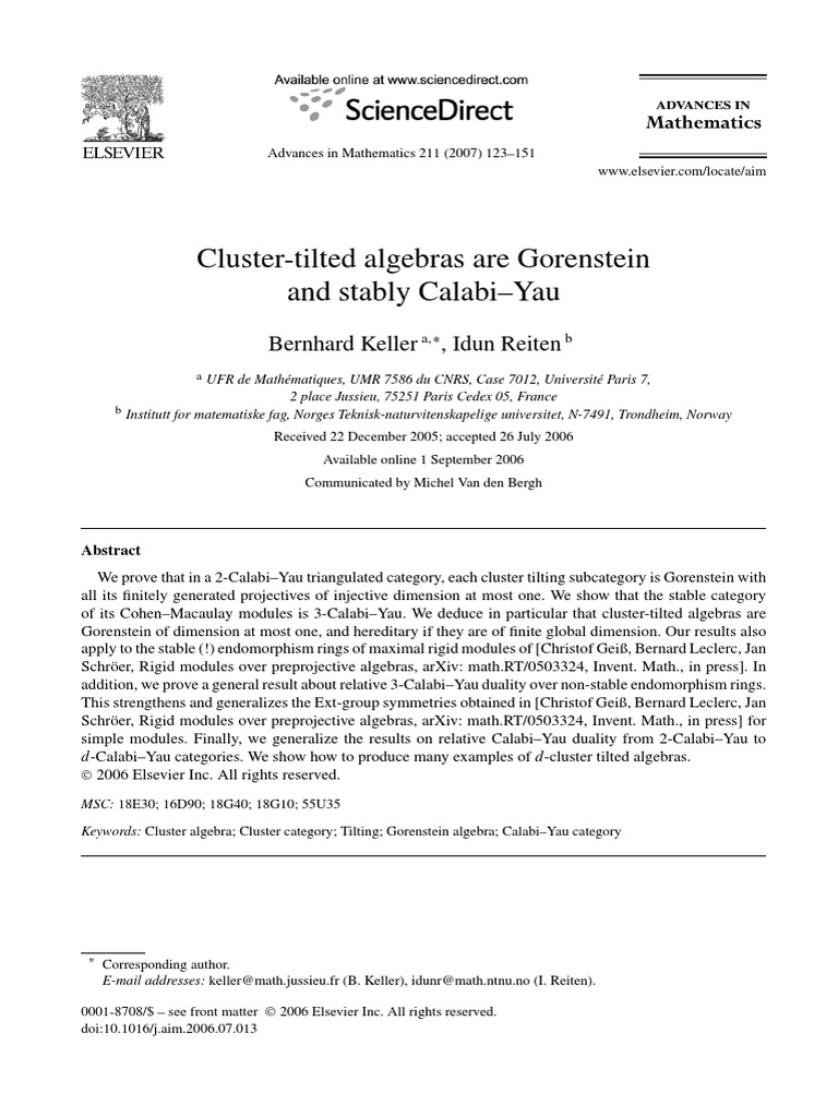 Cluster-Tilted Algebras Are Gorenstein and Stably Calabi-Yau | PDF | Module (Mathematics ...