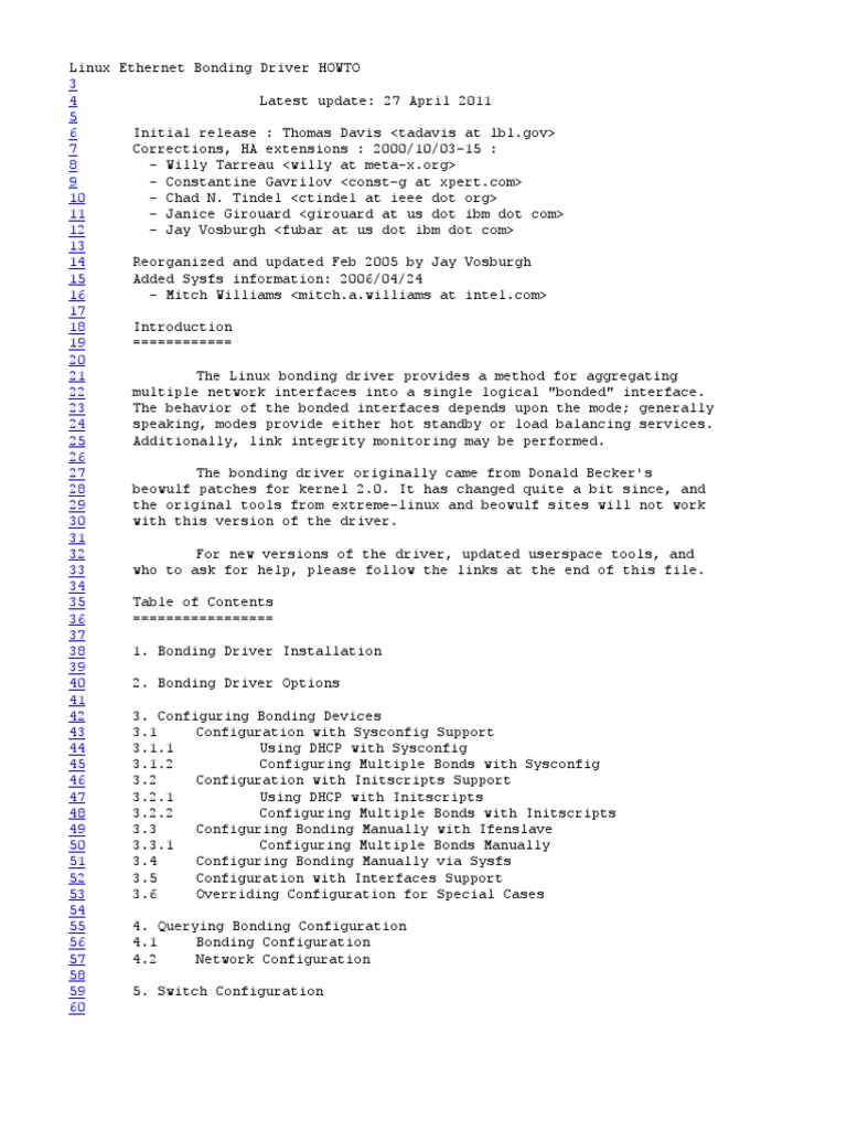 Linux Ethernet Bonding HOWTO | PDF | Network Switch | Osi Model