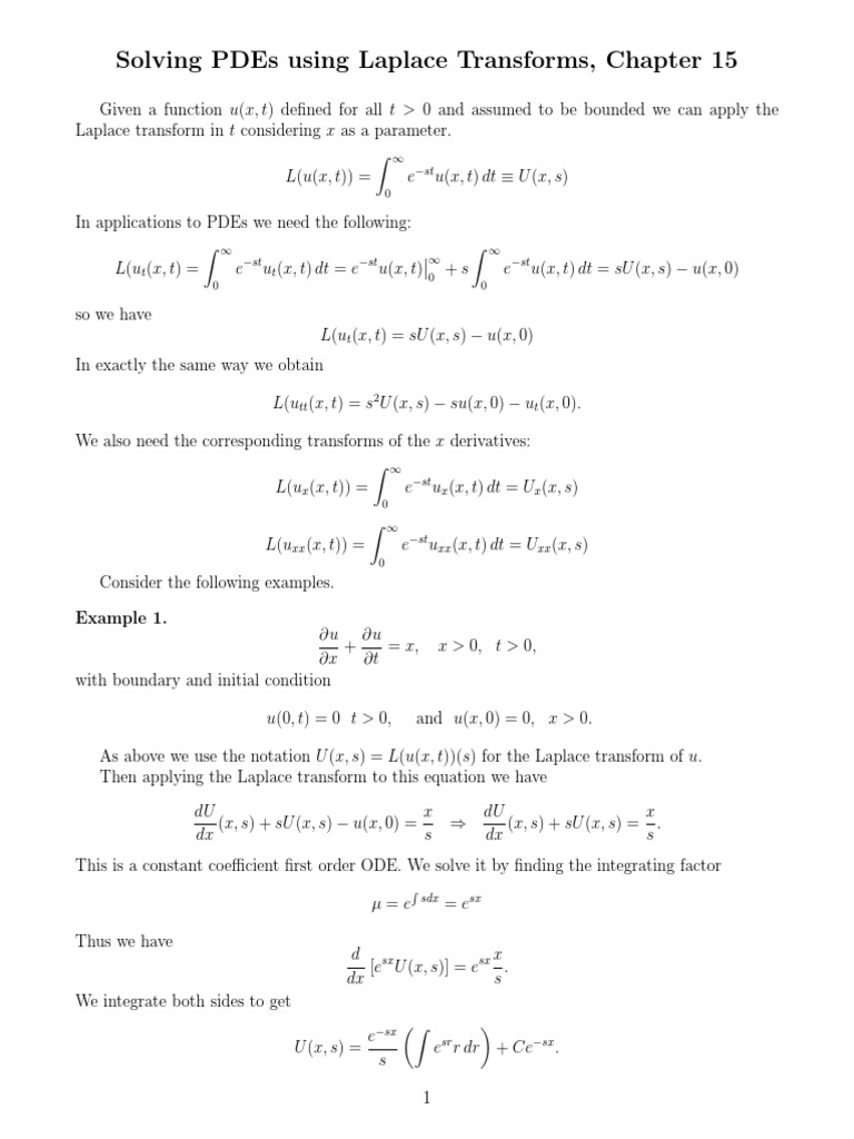 Laplace Transform Of Partial Differential Equations Pdf Pdf Ordinary Differential Equation