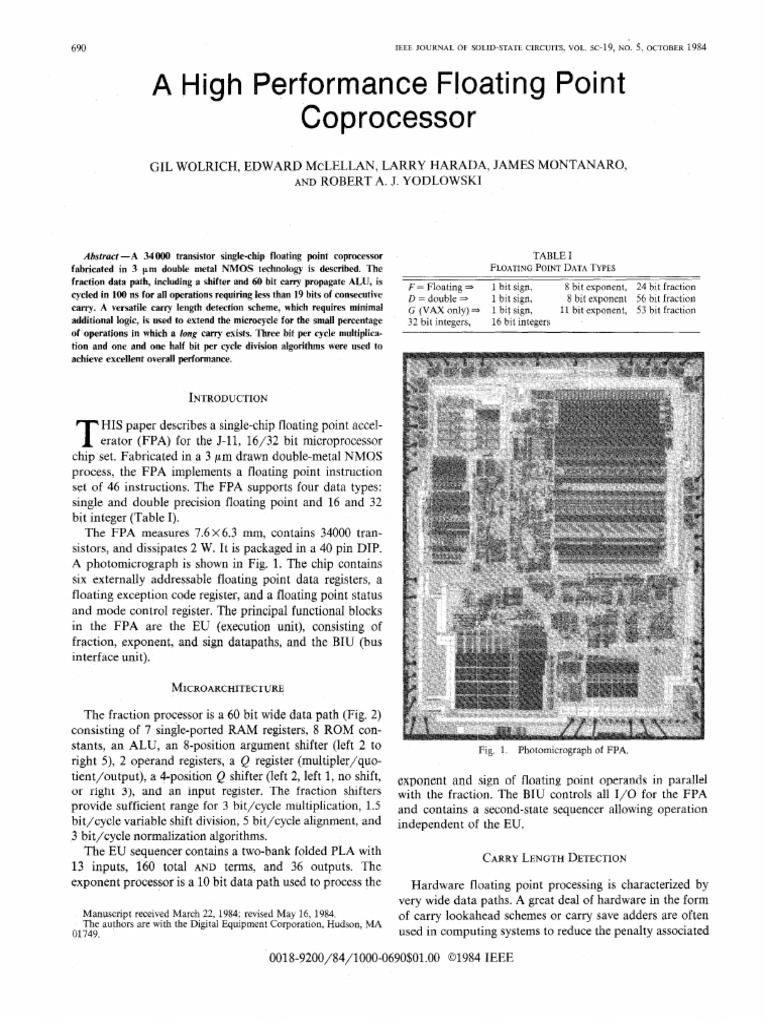 A High Performance Floating Point Coprocessor Pdf Central Processing Unit Multiplication