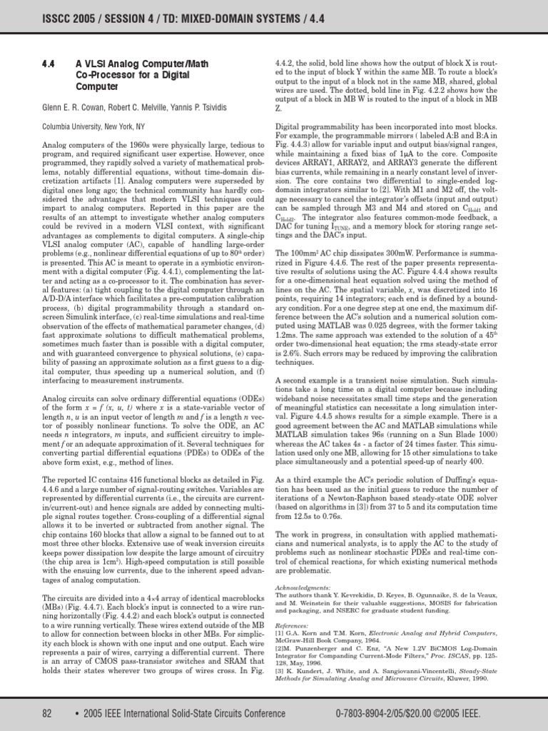 A VLSI Analog Computer - Math Co-Processor For A Digital Computer | PDF | Ordinary Differential ...