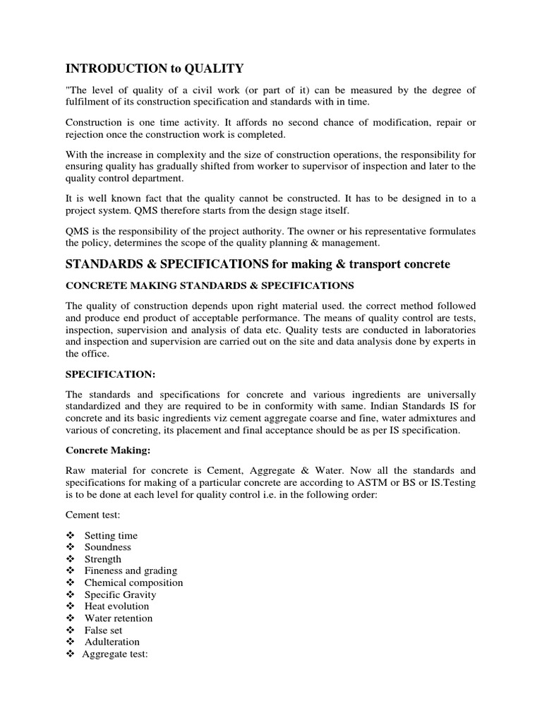 Introduction To Quality: Concrete Making Standards & Specifications ...
