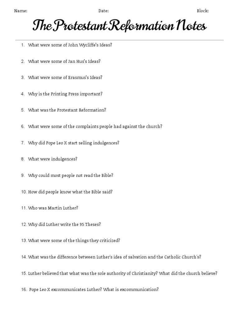 The Protestant Reformation Notes | PDF | Protestantism | Martin Luther