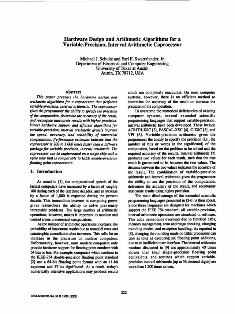 Hardware Design And Arithmetic Algorithms For A Variable Precision