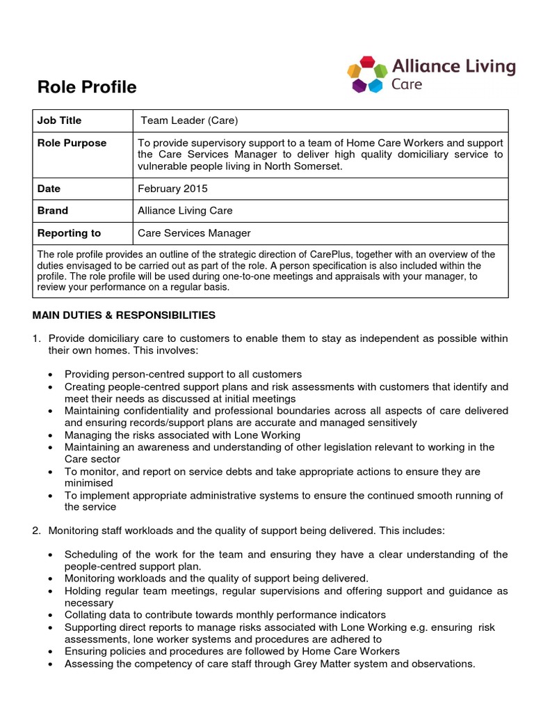 Team Leader Role in Home Care Services | PDF | Home Care | Performance ...