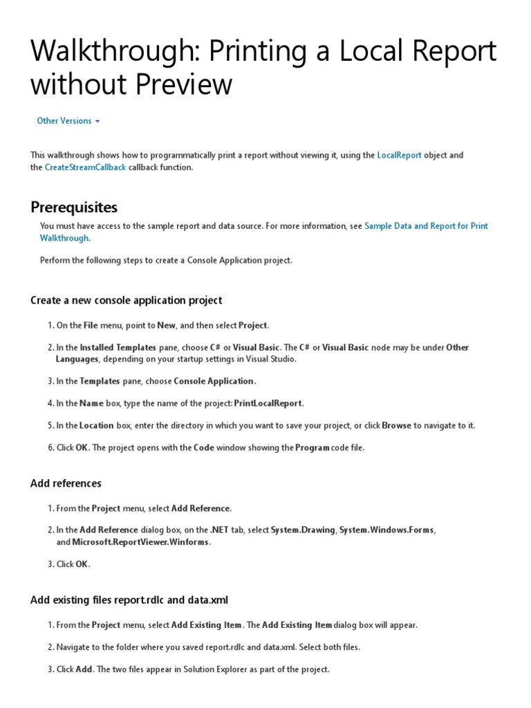 Walkthrough - Printing A Local Report Without Preview | PDF | C Sharp ...