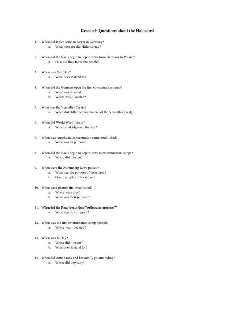 Key Holocaust Research Questions | PDF