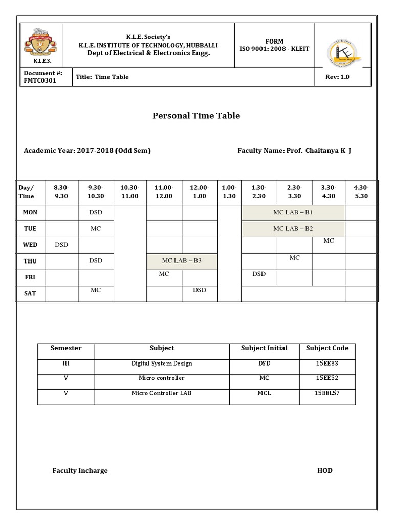 Personal Time Table | PDF