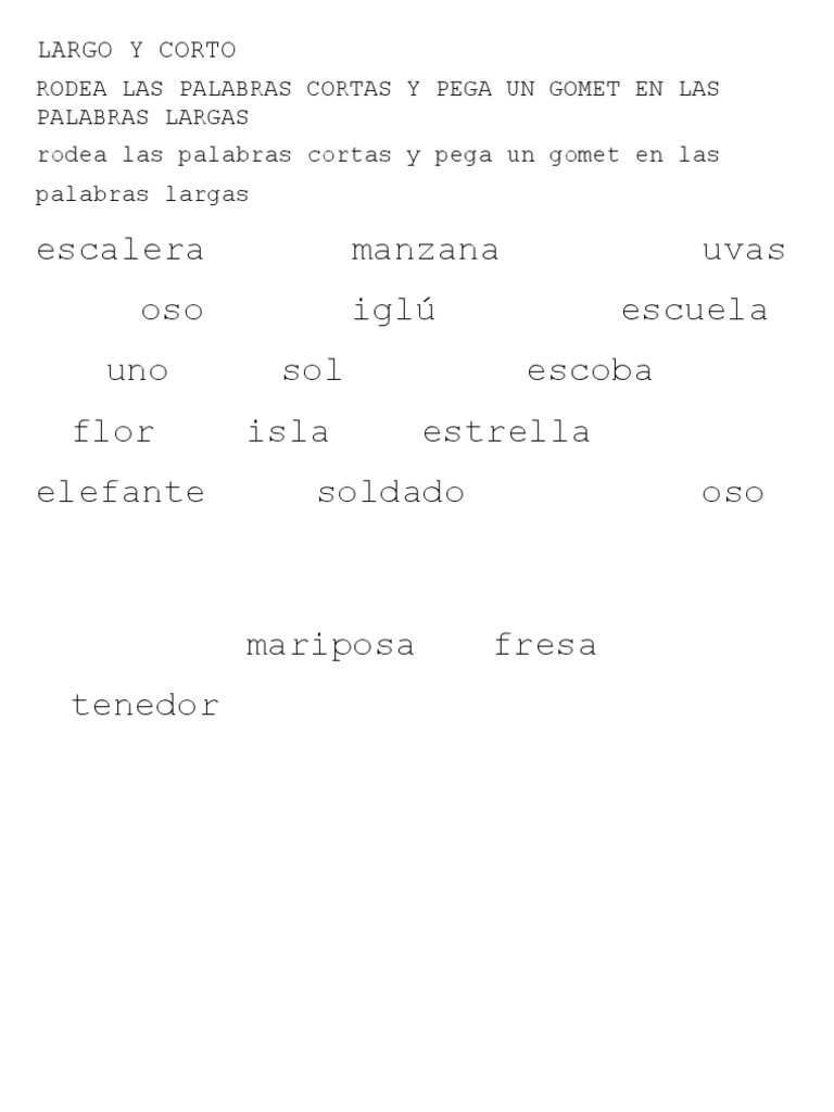 Palabras Cortas y Largas | PDF