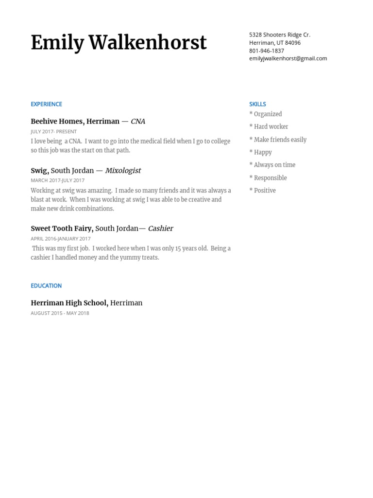 Emily Walkenhorst's Resume Summary | PDF