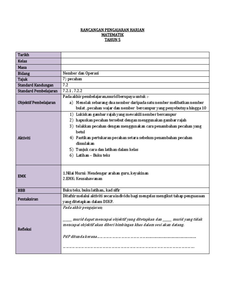 RPH 7. Pecahan | PDF