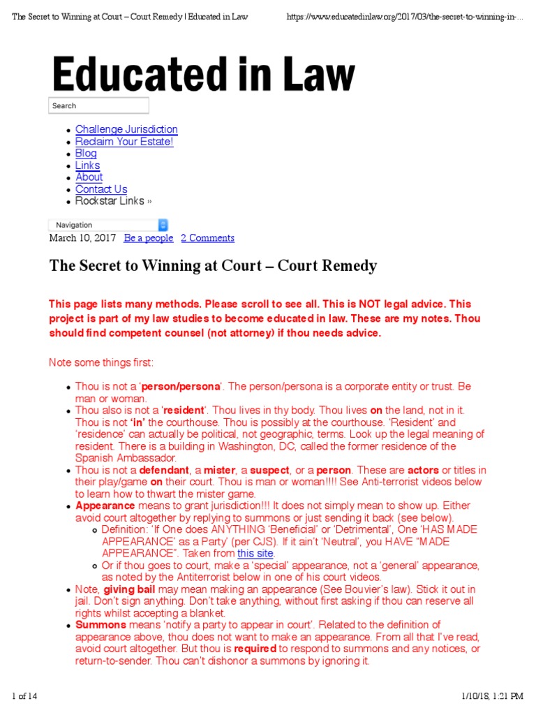 The Secret To Winning at Court - Court Remedy - Educated in Law | PDF ...
