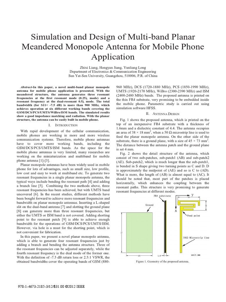 Simulation and Design of Multi-Band Planar Meandered Monopole Antenna For Mobile Phone ...