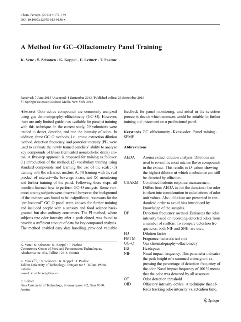 A Method For GC - Olfactometry Panel Training | PDF | Odor | Gas ...