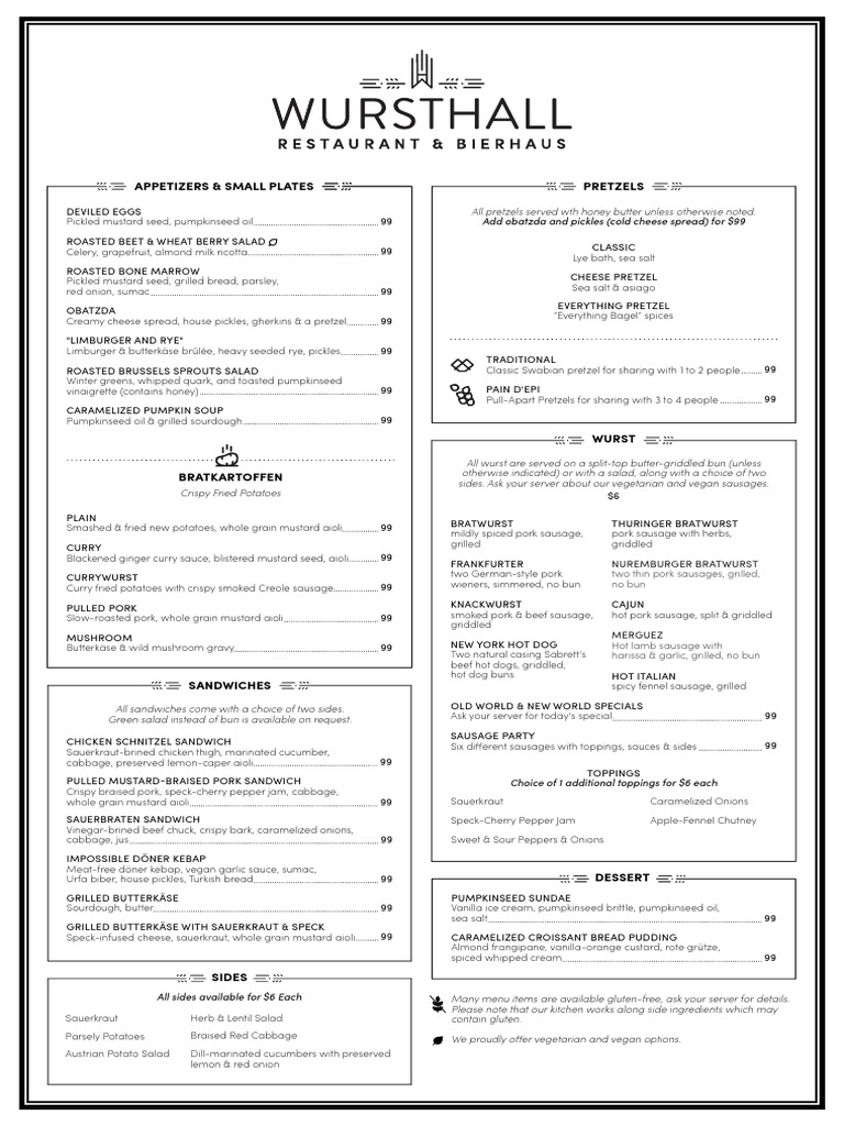 Wursthall Menu | PDF | Sausage | Hot Dog