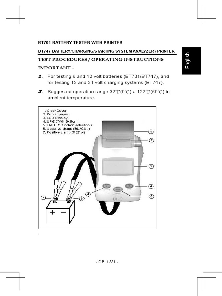 Battery and Charging System Analyzer User Manual: Instructions for ...