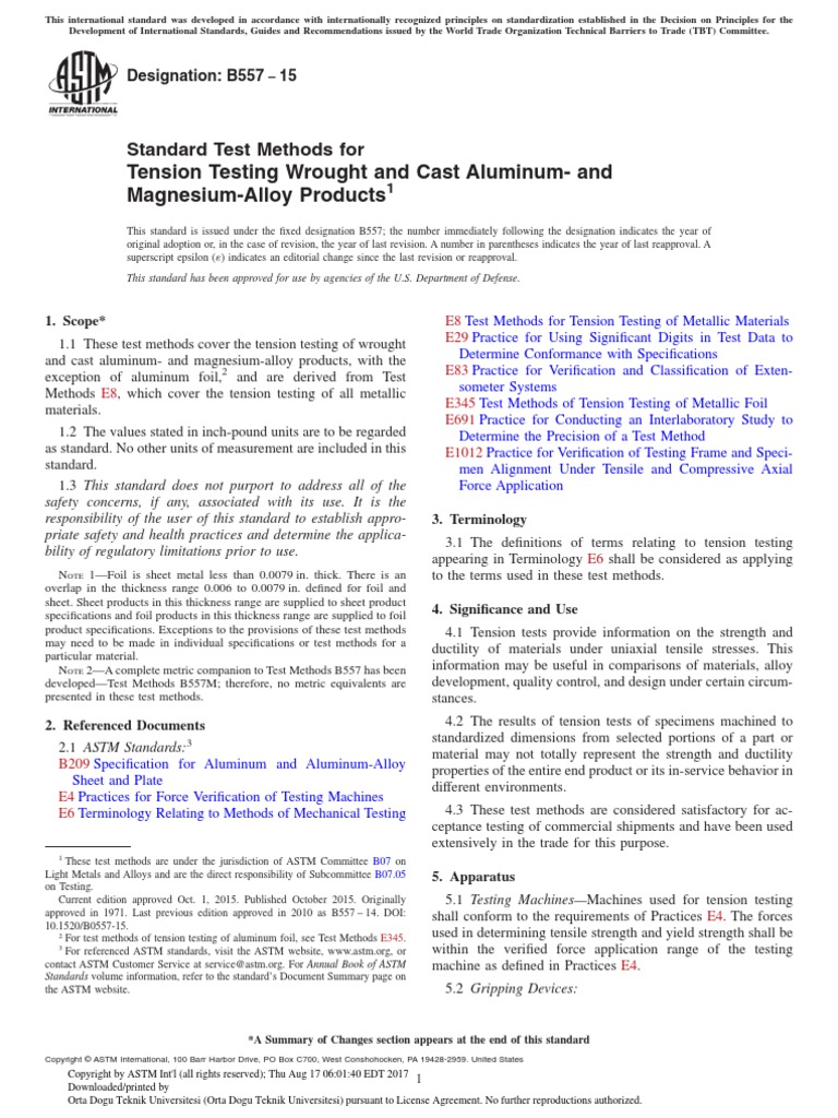 Astm B557 | PDF | Structural Steel | Ultimate Tensile Strength