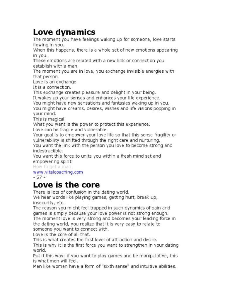 Love Dynamics: Howtogetaman | PDF | Passion (Emotion) | Emotions