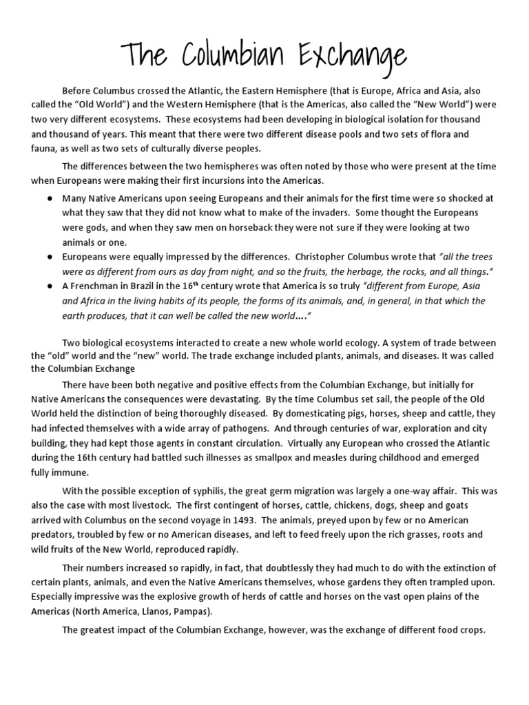 Impact of the Columbian Exchange | PDF | Agriculture | Food And Drink