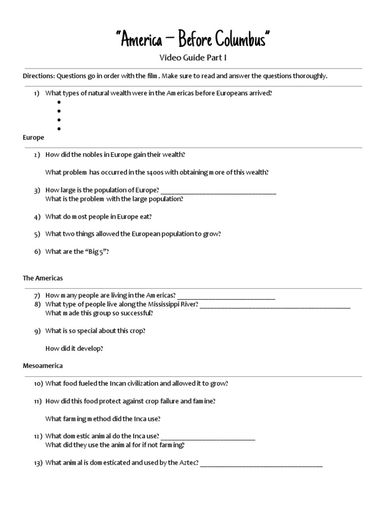 Video Guide Part 1 America Before Columbus | Download Free PDF ...