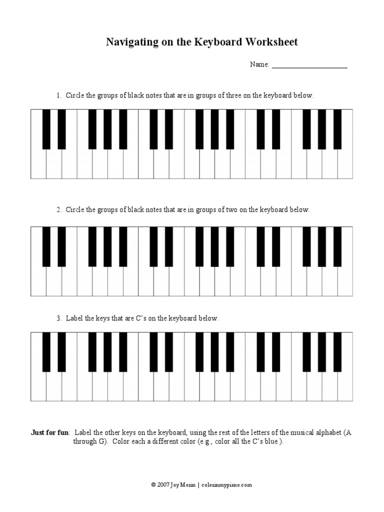 Piano Keyboard Navigation Worksheet | PDF