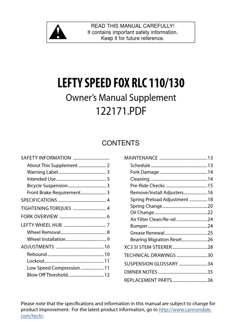 2008 Lefty RLC 130 110 Oms en | PDF | Screw | Suspension (Vehicle)